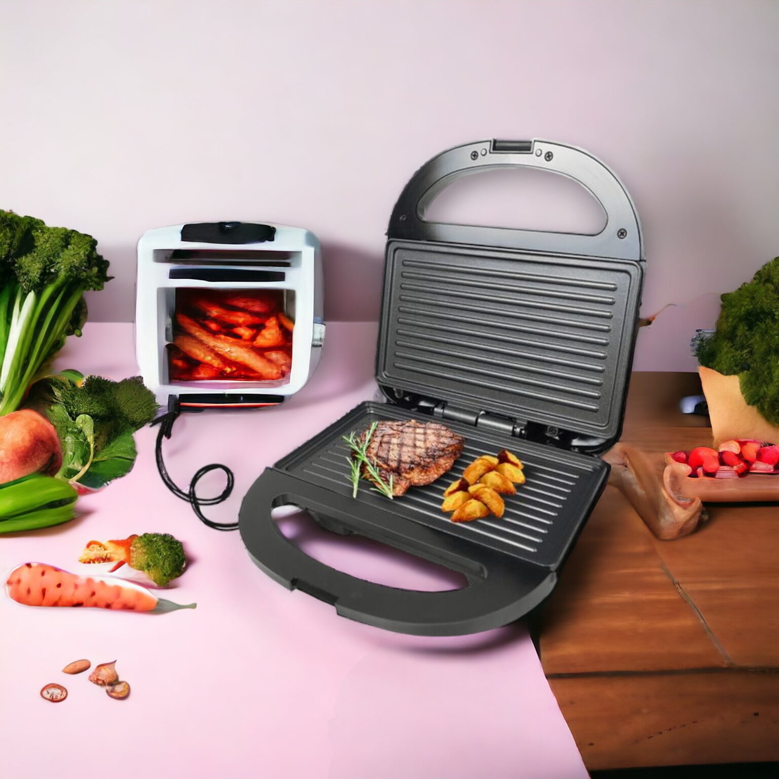 شواية كهربائية بصفائح مضادة للإلتصاق لتحضير ألذ الساندويشات MULTISMART - Vidafort